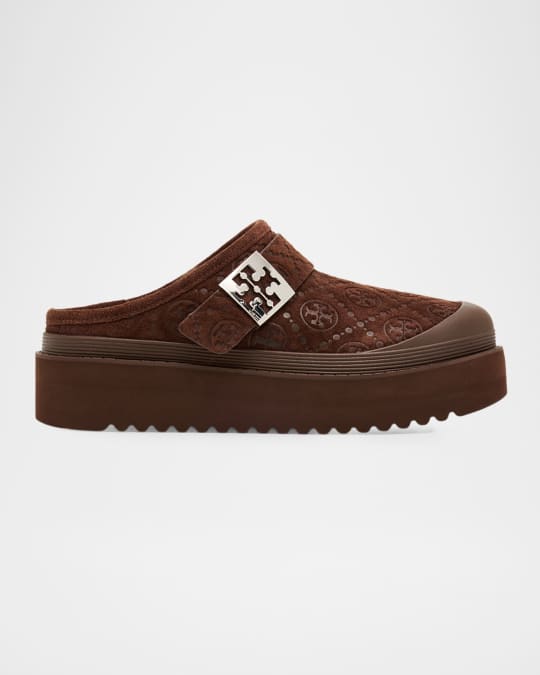 Tory Burch Mellow Shearling Platform T Monogram Mules | Neiman Marcus