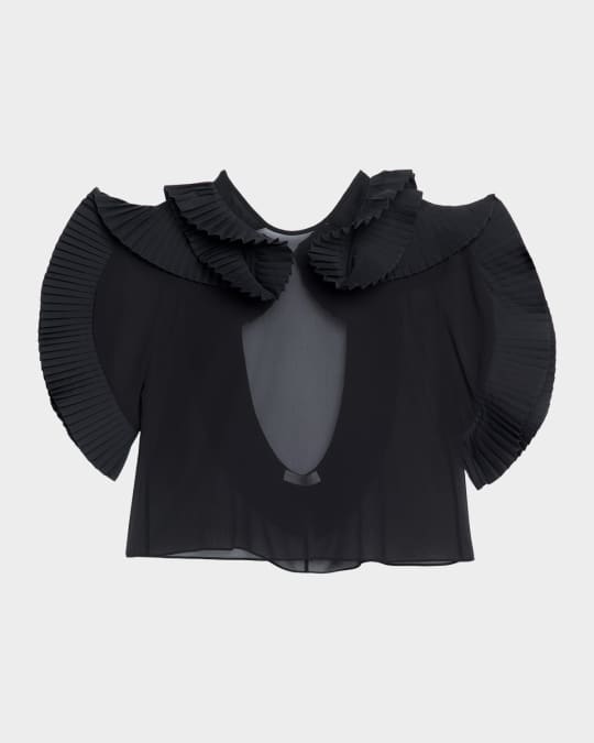Co Plisse Ruffle Sheer Backless Top | Neiman Marcus