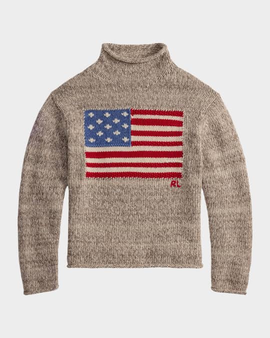 Polo Ralph Lauren Wool-Blend Embroidered Flag Sweater | Neiman Marcus