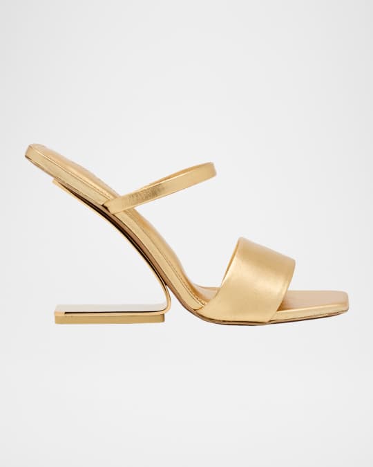 Cult Gaia Rene Metallic Leather Architectural-Heel Sandals | Neiman Marcus