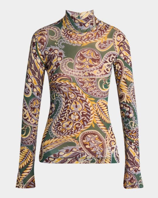 Etro Paisley Jersey Mock-Neck Top | Neiman Marcus