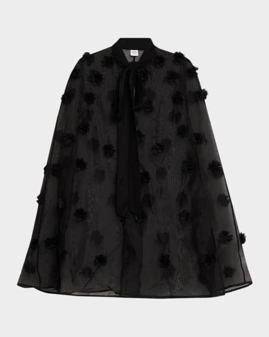 Carolyn Rowan Floral Appliqué Silk Cape | Neiman Marcus