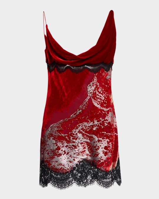 Roberto Cavalli Velvet Devore Lace Mini Slip Dress | Neiman Marcus