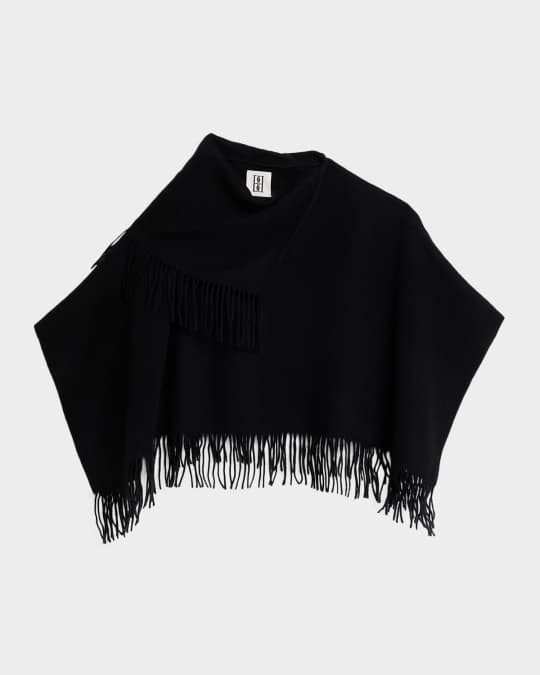 By Malene Birger Turtma Fringe-Trim Wool Poncho | Neiman Marcus