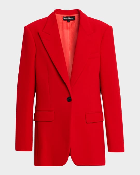Sergio Hudson Wool Stretch Single-Breasted Oversized Blazer | Neiman Marcus