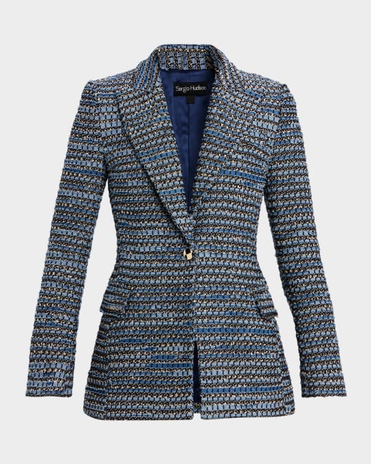 Sergio Hudson Single-Breasted Denim Jacquard Blazer Jacket | Neiman Marcus