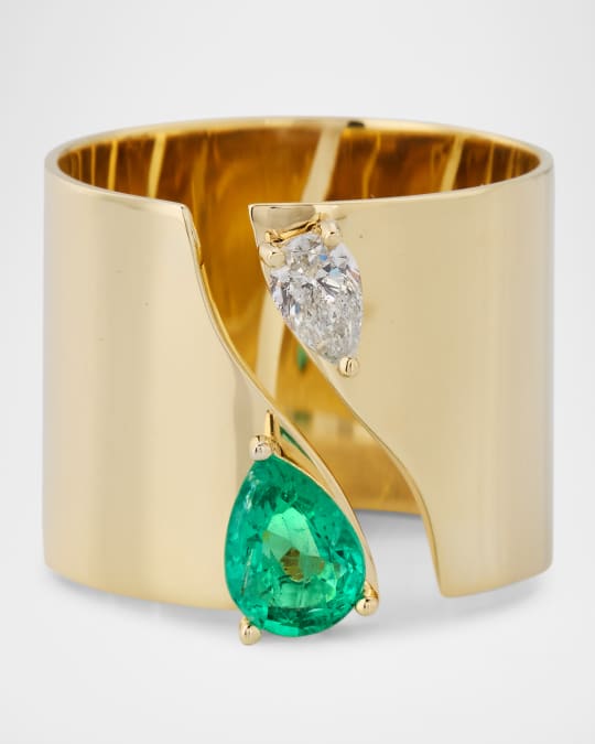 LANA Green Emerald and Pear Diamond Cigar Band, Size 7 | Neiman Marcus