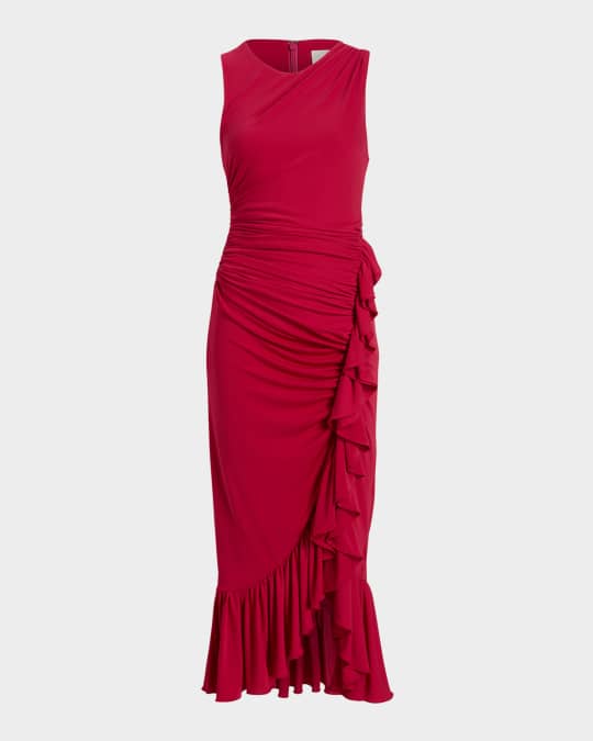 Cinq a Sept Fatima Sleeveless Ruffled Midi Dress | Neiman Marcus
