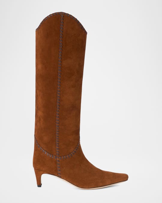 STAUD Western Wally Whipstitch Suede Knee-High Boots | Neiman Marcus