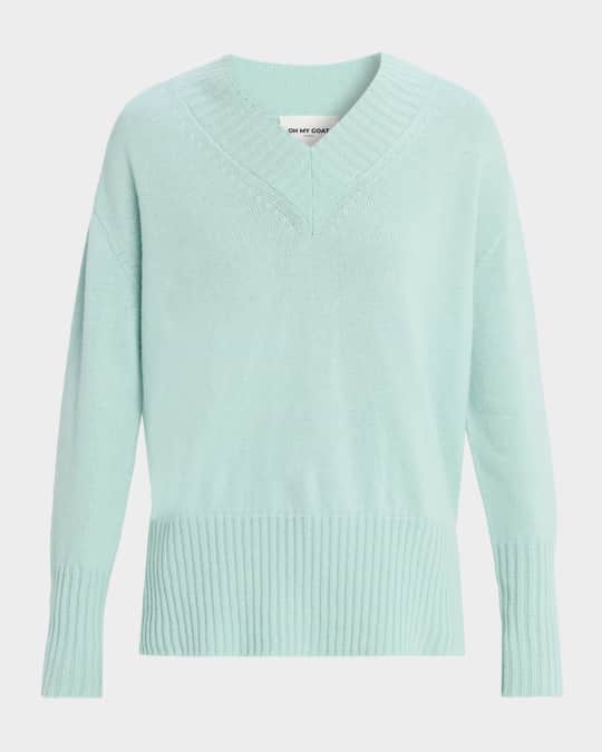 Oh My Goat Side-Slit V-Neck Cashmere Sweater | Neiman Marcus