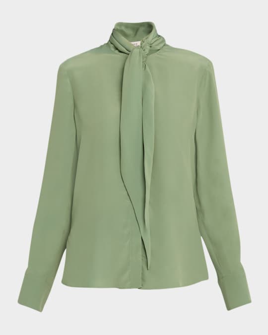 DOROTHEE SCHUMACHER Soft Vibes Tie-Neck Crepe De Chine Blouse | Neiman ...