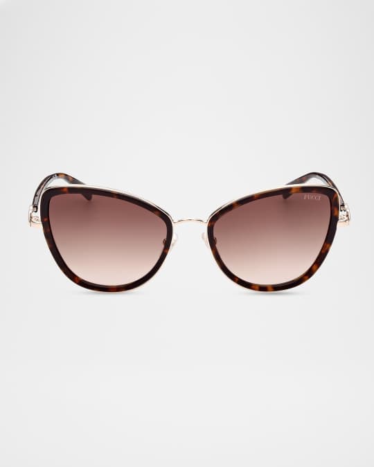 Pucci 57mm Fishtail Acetate & Metal Cat-Eye Sunglasses | Neiman Marcus