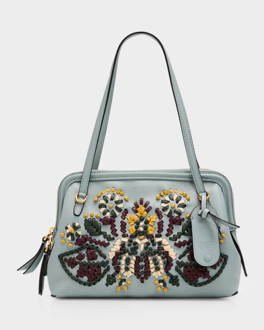 Etro DOC Embroidered Leather Shoulder Bag | Neiman Marcus