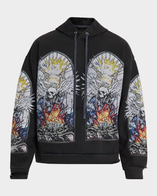 WHO DECIDES WAR Men's Skull Hooded Pullover in Distressed Cotton ...