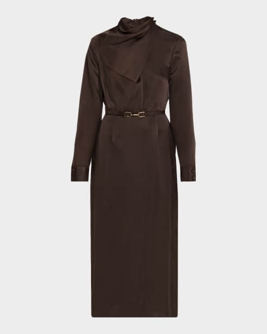 Gabriela Hearst Josef Draped Textured Silk Long-Sleeve Midi Dress With ...