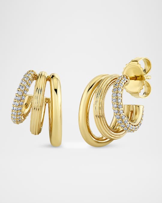 Sydney Evan 14K Yellow Gold Diamond Tri Hoop Earrings | Neiman Marcus