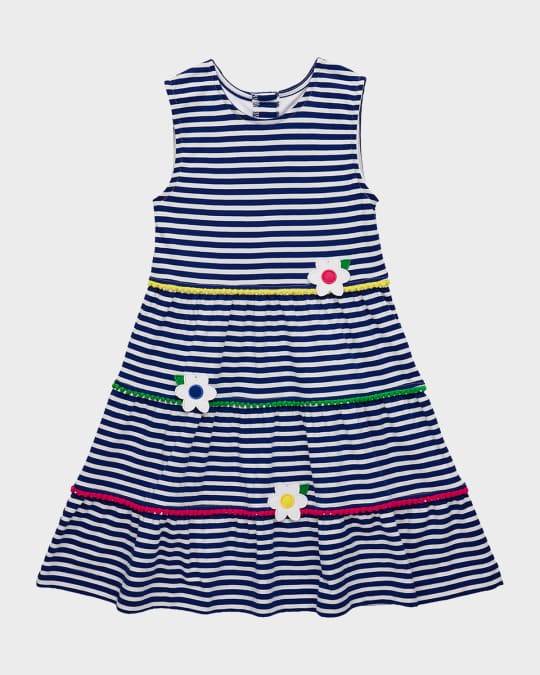 Florence Eiseman Girl's Stripe Knit Dress with Pom Poms & Flowers, Size ...