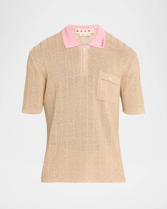 Marni Men's Linen and Cotton Logo-Collar Half-Zip Polo Sweater | Neiman ...