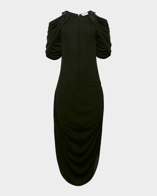 JW Anderson Beaded Sleeve Draped Midi Dress | Neiman Marcus