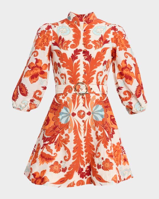 Mestiza New York Valencia Belted Botanical-Print Mini Dress | Neiman Marcus