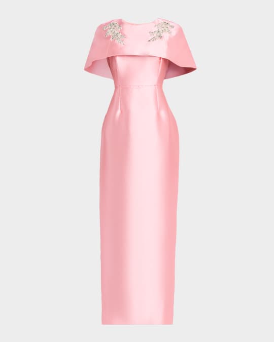 Mestiza New York Eve Embellished Capelet Silk Twill Gown | Neiman Marcus