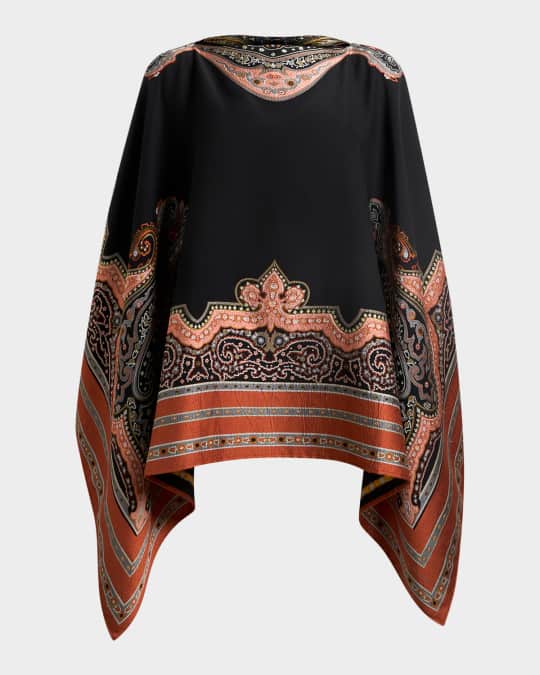 Etro Silk-Blend Poncho Top with Fil-Coupe Embroidery | Neiman Marcus