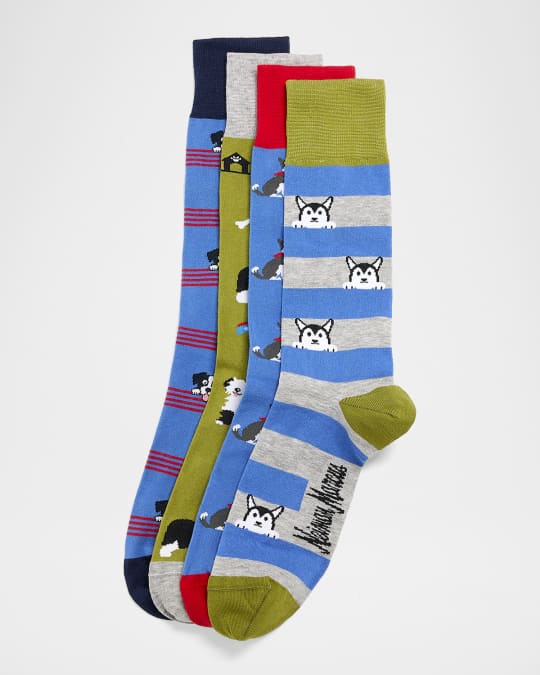 Neiman Marcus Men's Dog Pattern 4-Pack Crew Socks, Boxed Gift Set ...