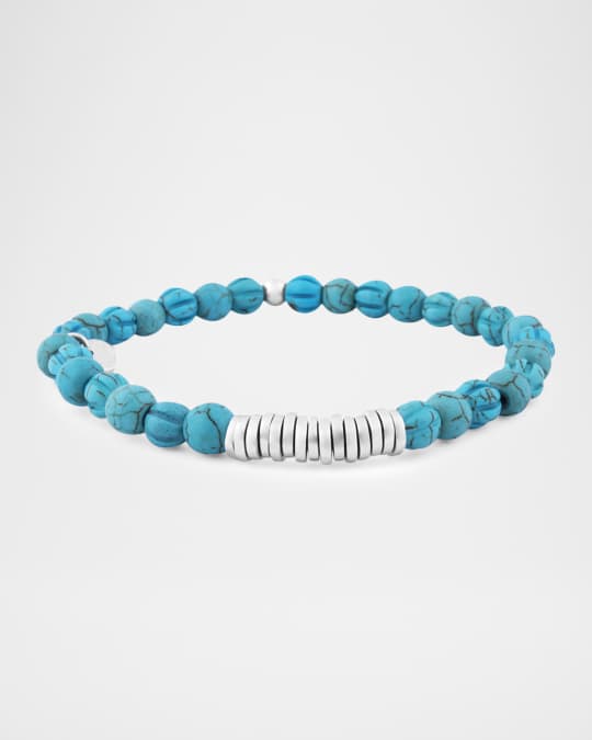 Tateossian Men's Turquoise and Sterling Silver Disc Beaded Bracelet ...