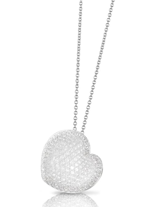 Pasquale Bruni Pave Diamond Heart Pendant Necklace in 18K White Gold ...
