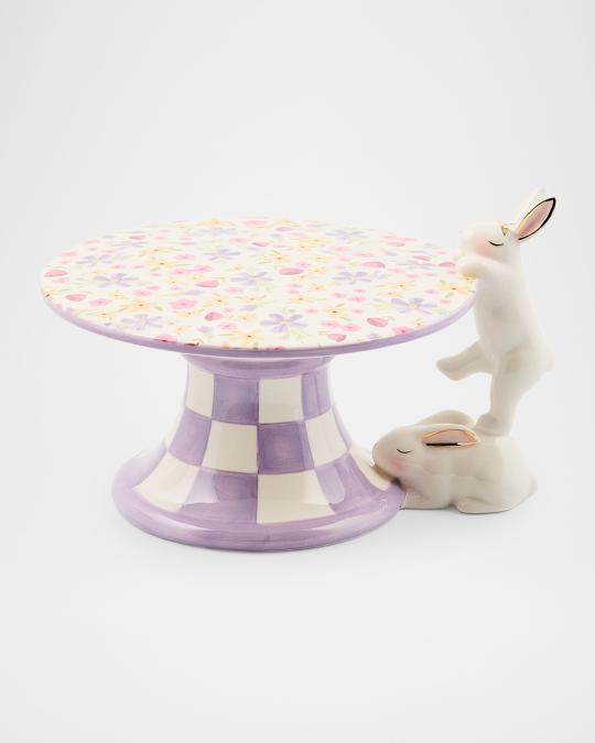 MacKenzie-Childs Posie Patch Mini Bunny Ceramic Pedestal Platter ...