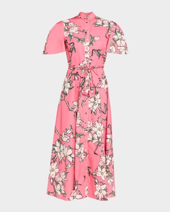 LEO LIN Bianca Floral-Print Cotton Midi Dress | Neiman Marcus