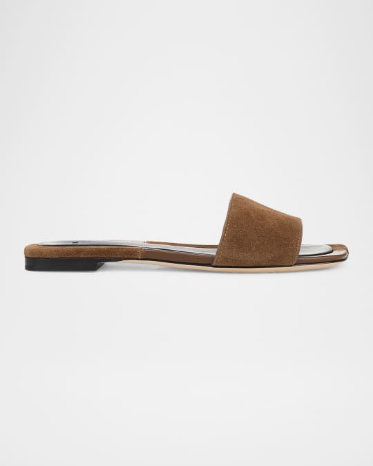 Vince Valeria Patchwork Leather and Suede Flat Slide Sandals | Neiman ...