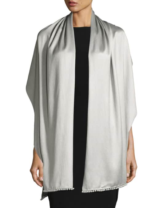 Bajra Pompom-Trim Cashmere/Silk Scarf | Neiman Marcus