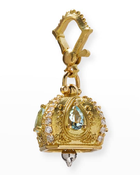 Paul Morelli 18k Diamond/Aquamarine Meditation Bell Pendant, 14mm ...