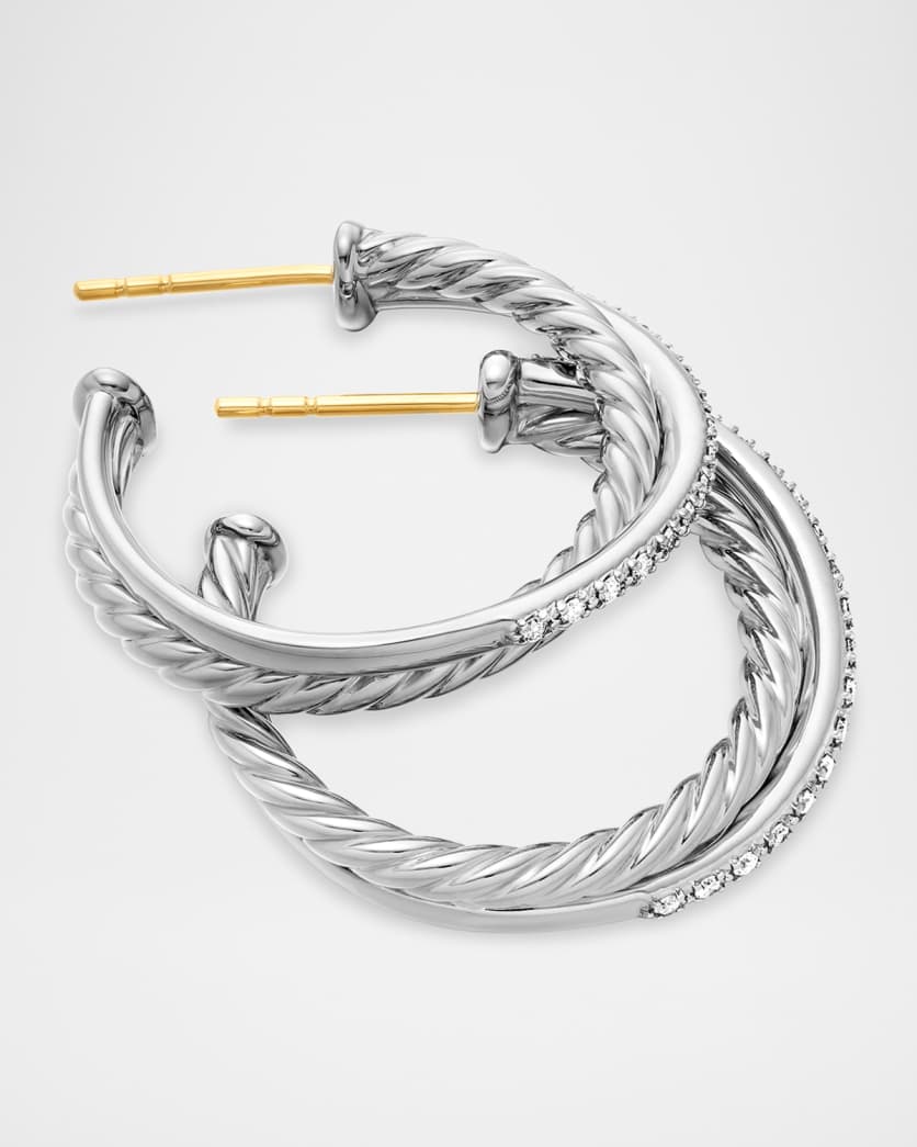 David Yurman DY Crossover Hoop Earrings with Diamonds in Silver, 20mm ...