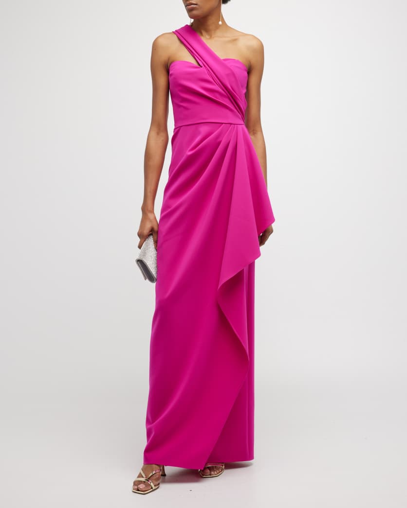 Rickie Freeman for Teri Jon One-Shoulder Draped Stretch Crepe Gown ...