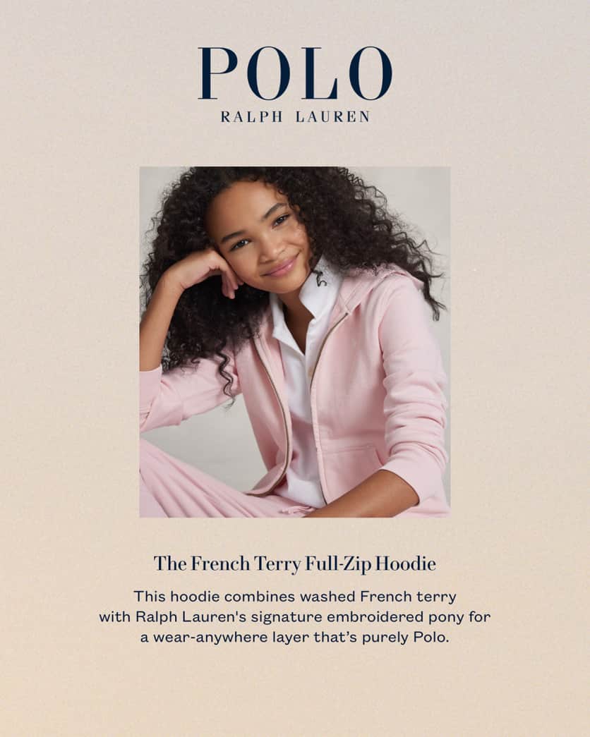 Polo Ralph Lauren Girl's Drapey Terry Zip Hoodie, Size 2-6X | Neiman Marcus