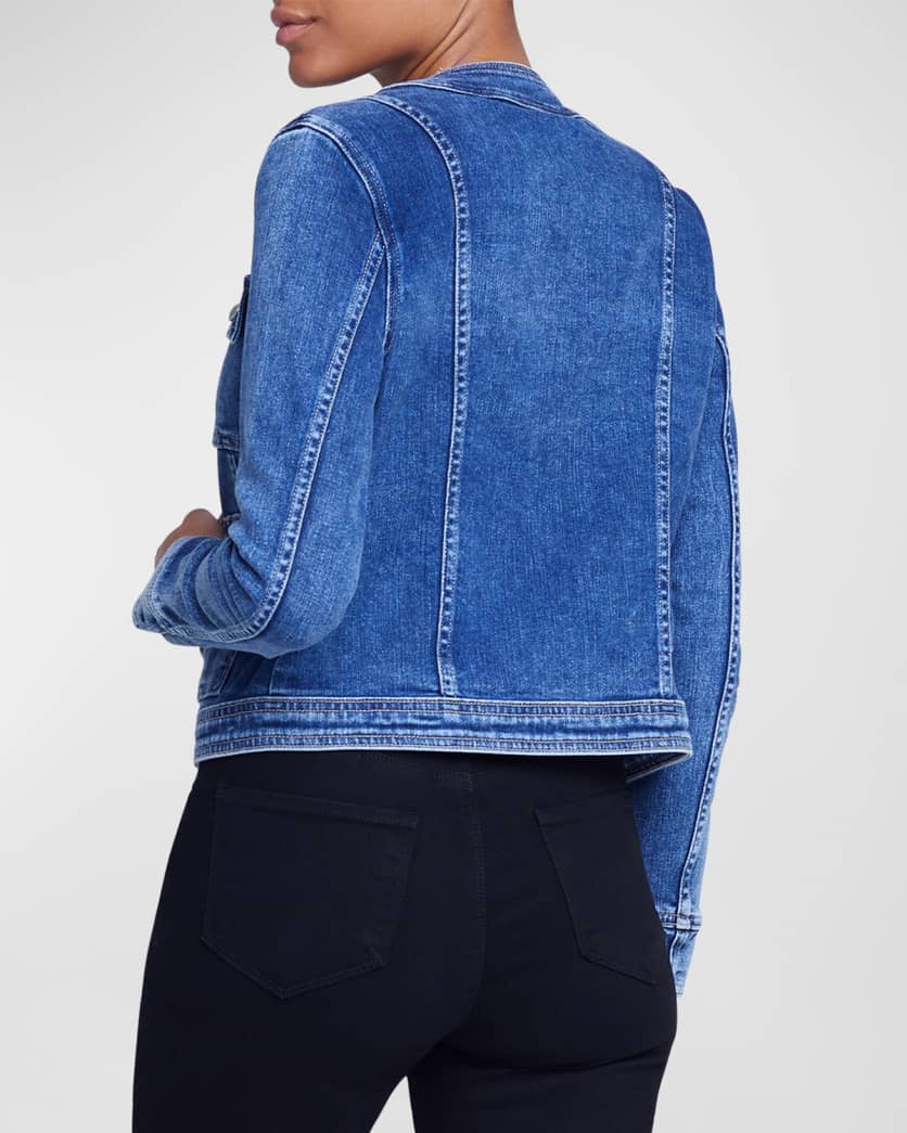 L'Agence Yari Faded Collarless Denim Jacket | Neiman Marcus