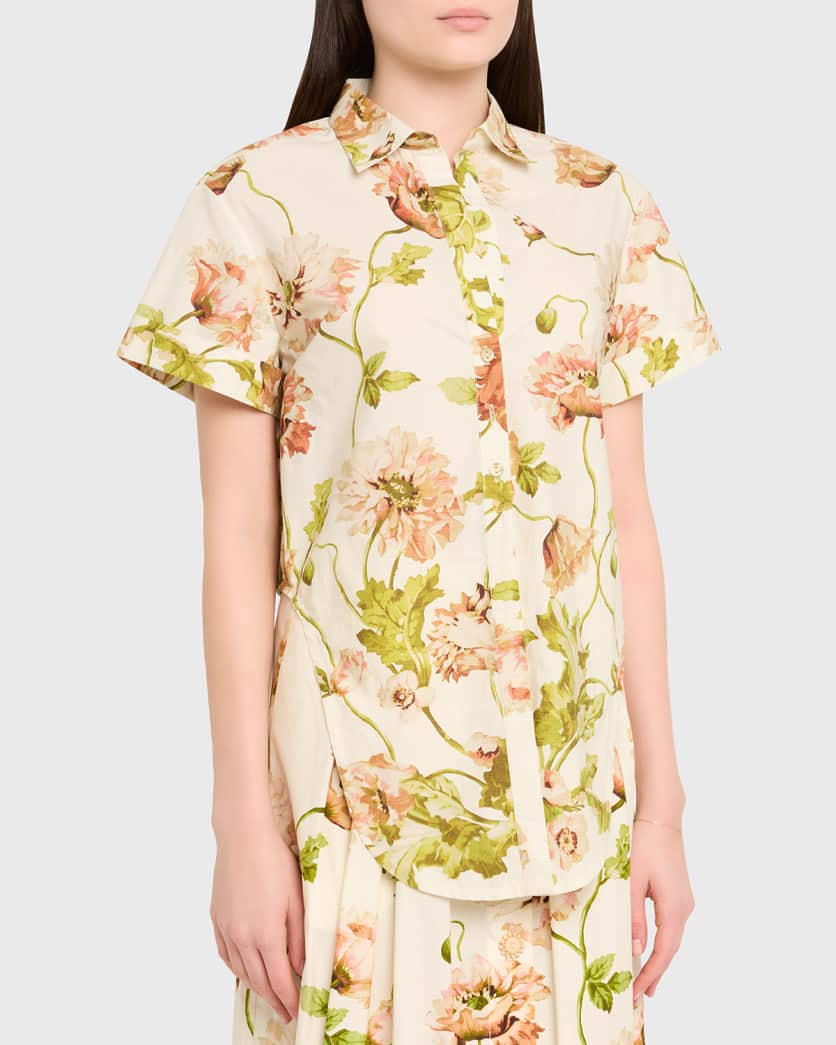 Asbury Tie-Front Cotton Button-Front Top | Neiman Marcus