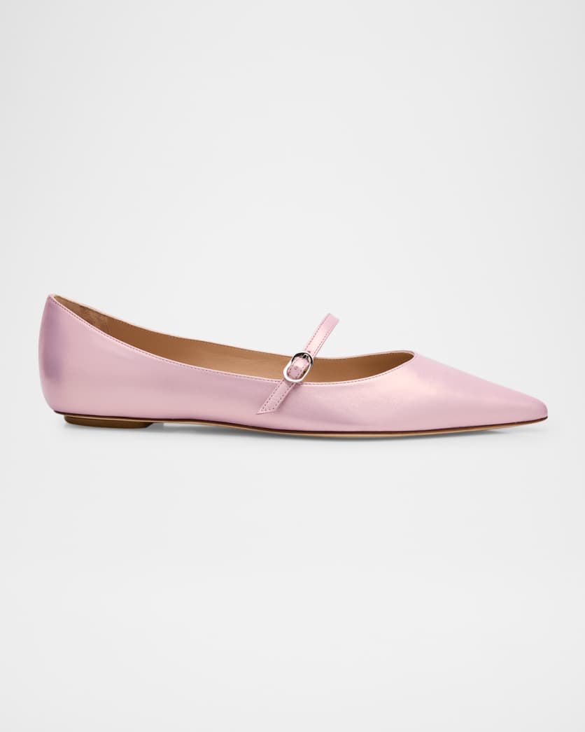 Stuart Weitzman Emilia Metallic Mary Jane Ballerina Flats | Neiman Marcus
