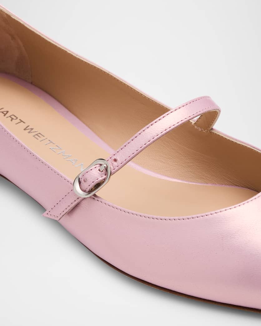 Stuart Weitzman Emilia Metallic Mary Jane Ballerina Flats | Neiman Marcus