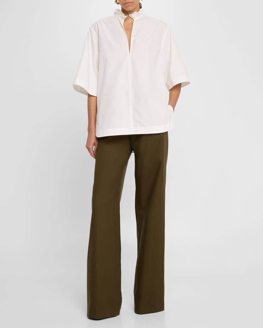 Brandon Maxwell Cecilia Ruffle-Collar Short-Sleeve Shirt | Neiman Marcus