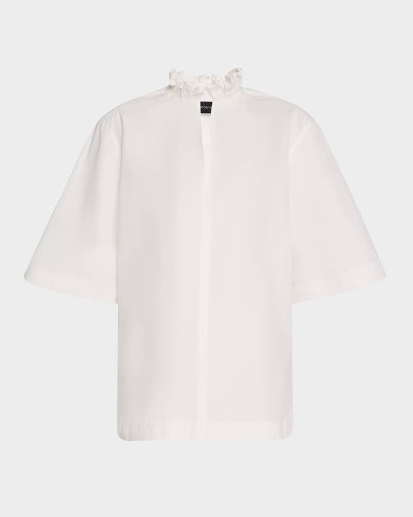 Brandon Maxwell Cecilia Ruffle-Collar Short-Sleeve Shirt | Neiman Marcus