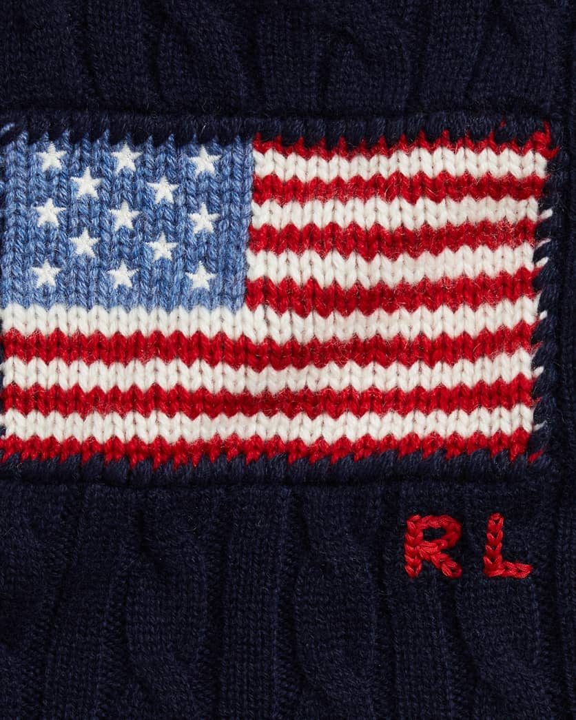 Polo Ralph Lauren Girl's American Flag Cashmere Cable Knit Dress, Size ...