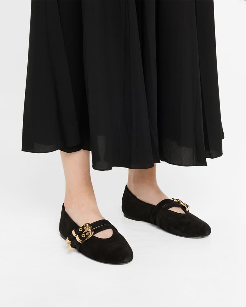 Stuart Weitzman Maven Suede Buckle Mary Jane Ballerina Flats | Neiman ...