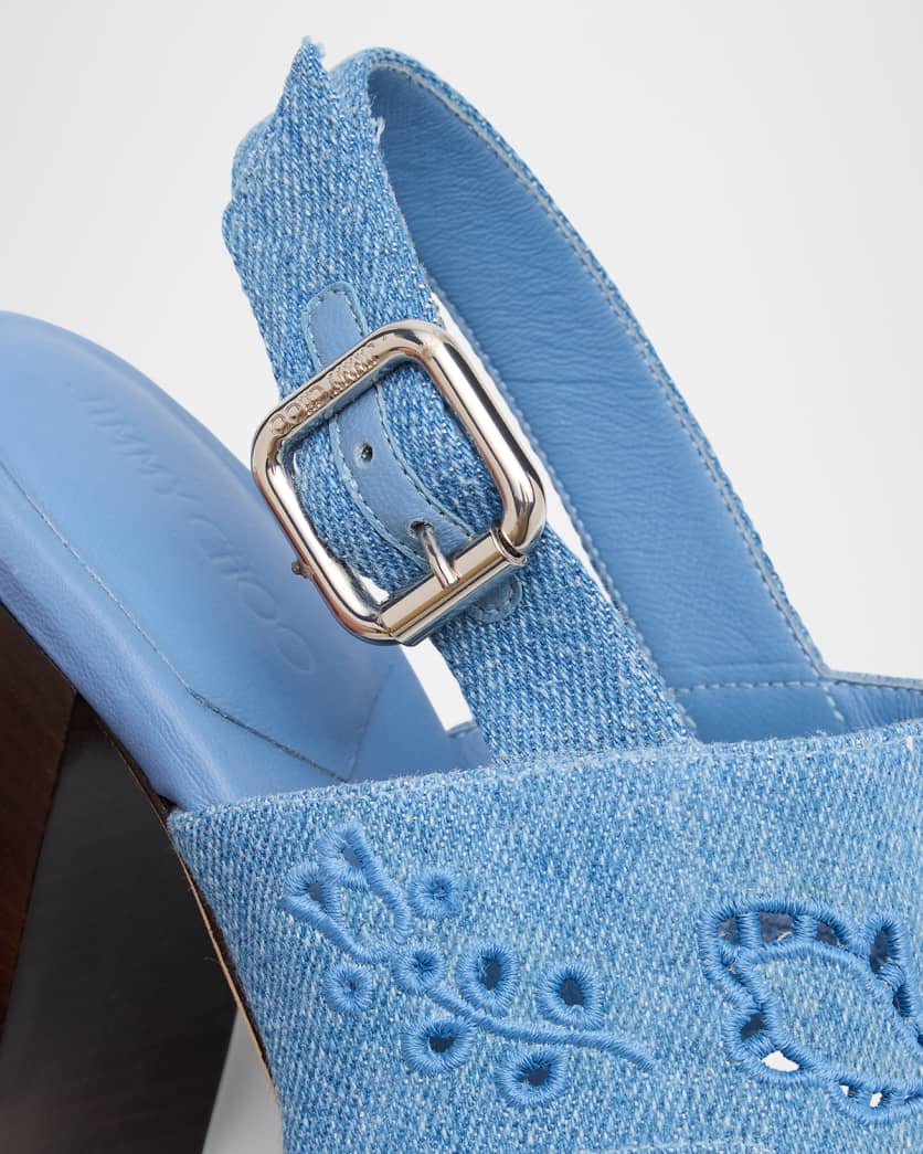 Jimmy Choo Anaise 85 Denim Embroidered Sandals | Neiman Marcus