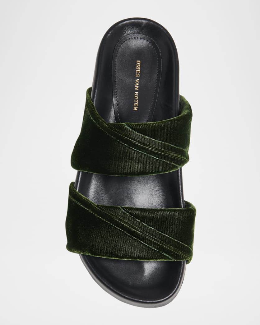Dries Van Noten Velvet Platform Slide Sandals | Neiman Marcus
