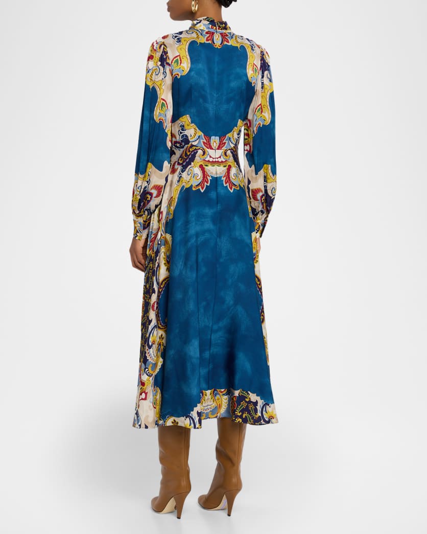 Elie Tahari The Raquel Printed Twist-Neck Midi Dress | Neiman Marcus