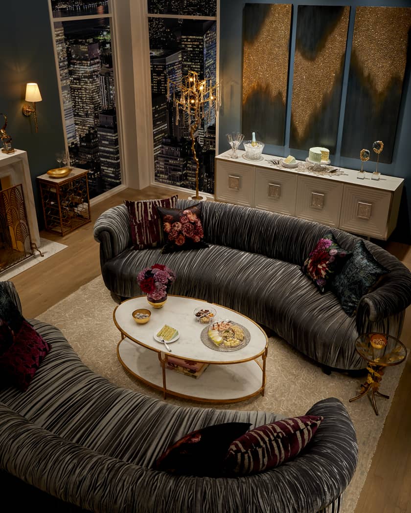 Global Views Iron and Stone Oval Coffee Table