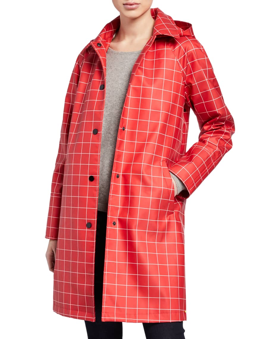 Jane Post Grid Slicker Rain Jacket w/ Removable Hood | Neiman Marcus